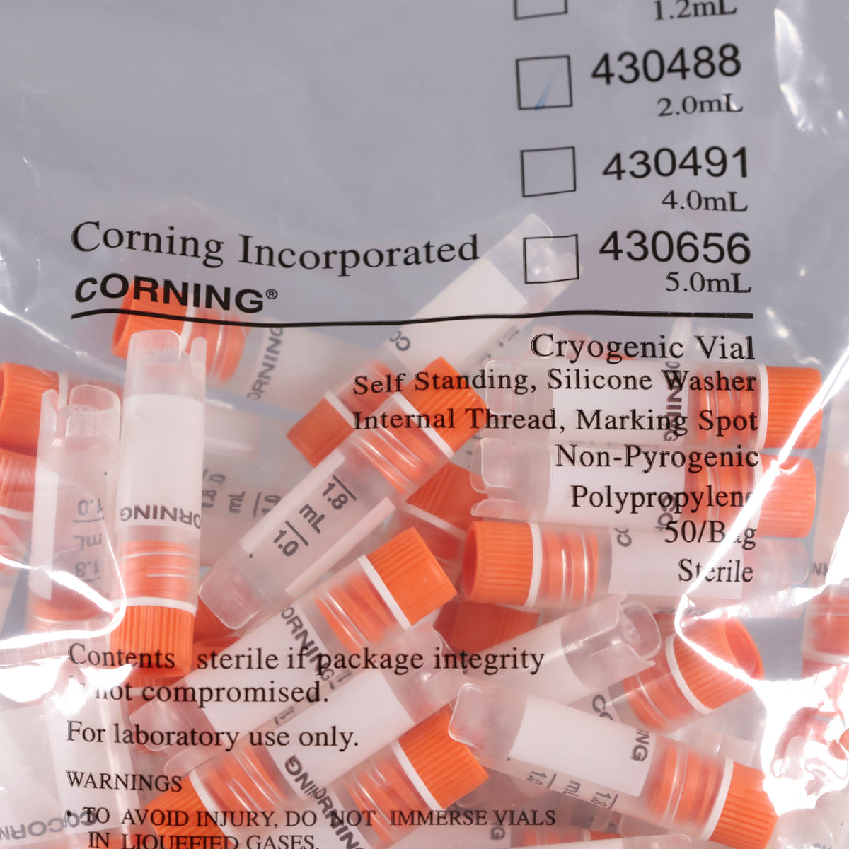 Corning 2.0mL Round Bottom Self Standing Cryogenic Vials #430488 – reLAB